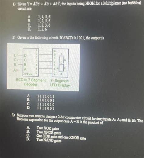 solved 1 given y aˉbˉc aˉb abcˉ the inputs being high for