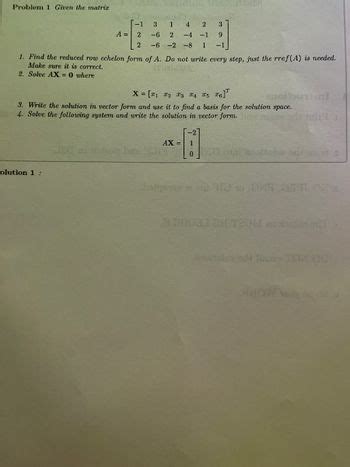 Answered Problem 1 Given The Matrix A 2 Solve Bartleby