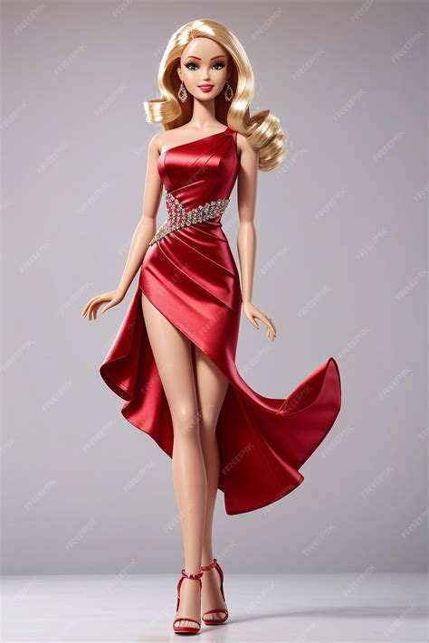 Premium Ai Image Barbie Wearing Red One Shoulder Cutout Dress