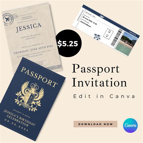 Passport Invitation Template For Destination Wedding Birthday Party