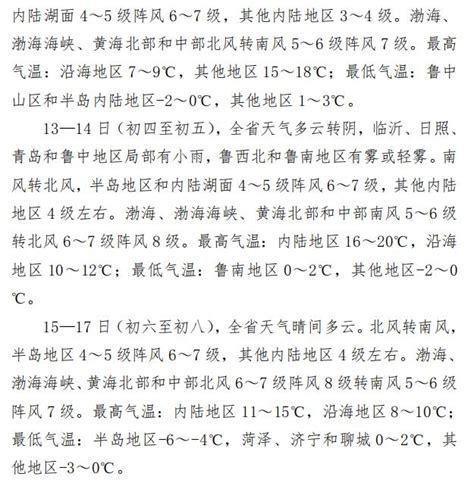 山东省气象局 “春节”天气预报