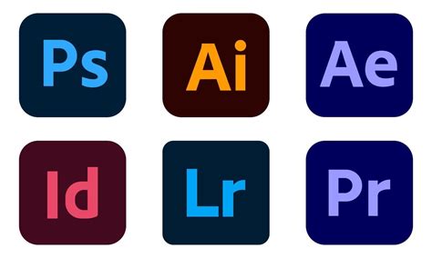 Set Of Popular Adobe Apps Icons Adobe Apps Photoshop App App Design