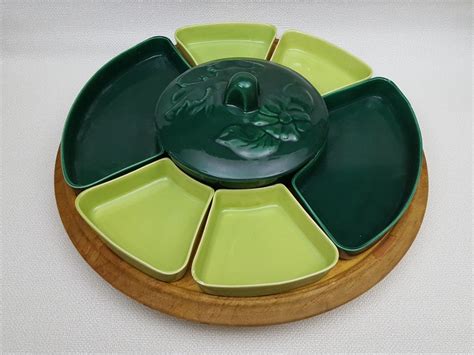 Vintage Mid Century Large Ceramic Lazy Susan Set 9 Piece Set Etsy