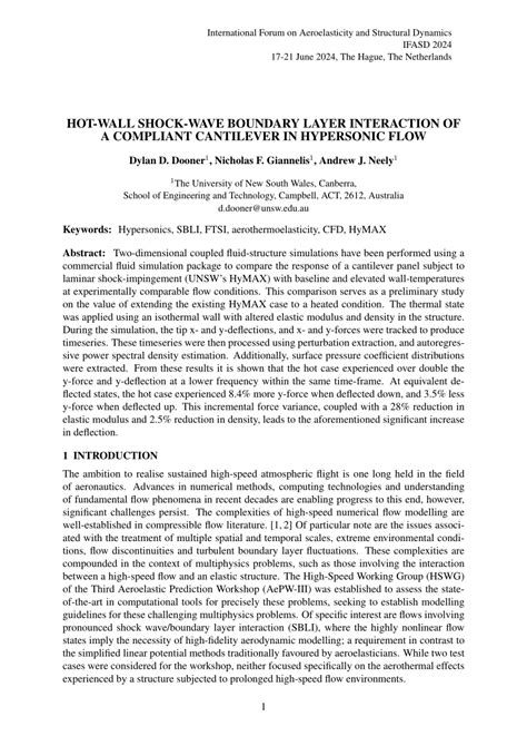 Pdf Hot Wall Shock Wave Boundary Layer Interaction Of A Compliant Cantilever In Hypersonic Flow