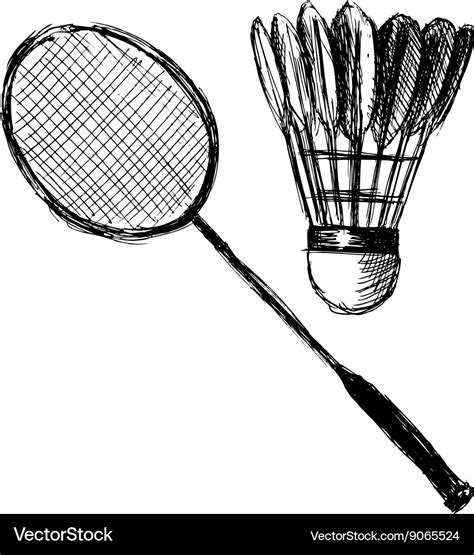 Badminton Racket And Shuttlecock Sketch Royalty Free Vector