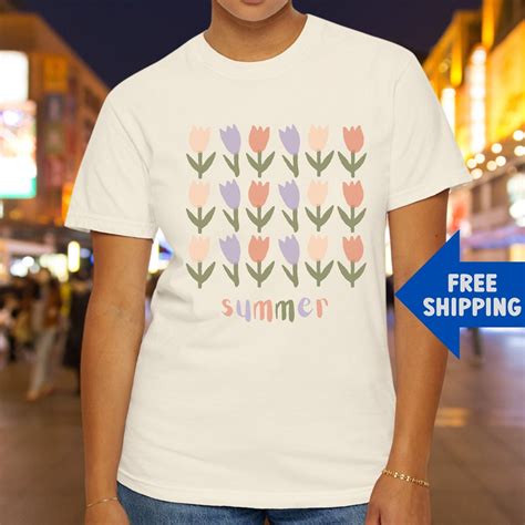 Tshirt For Women Trendy Summer Tulips Tshirt Retro Design T For Mom