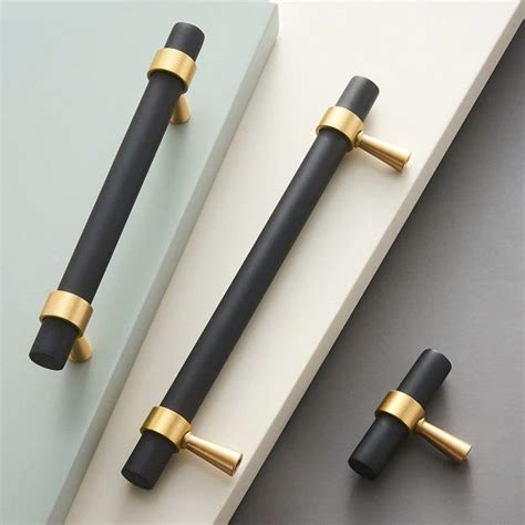 Vemdalen Black And Gold Solid Brass Round Bar Handle Pulls And Knobs Hardware For Kitchens