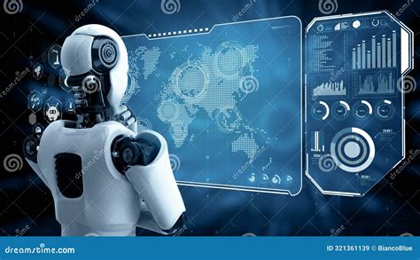 Mlp Thinking Ai Hominoid Robot Analyzing Hologram Screen Shows Concept