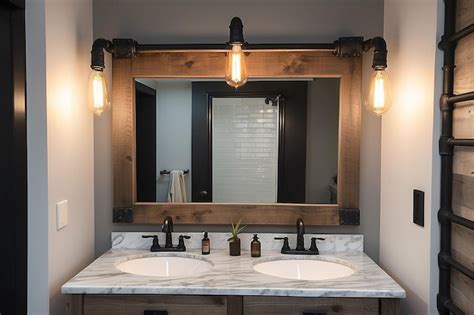 Premium Ai Image Urban Loft Exposed Pipe Bathroom Vanity With Edison
