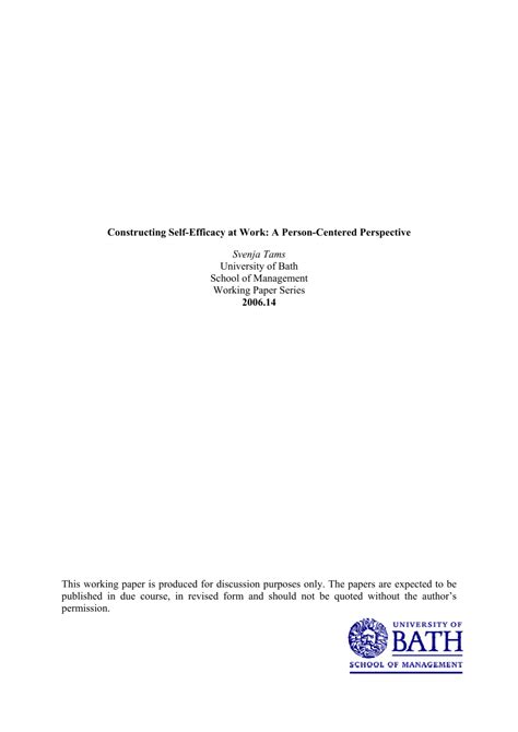 Pdf Constructing Self Efficacy At Work A Person Centered Perspective
