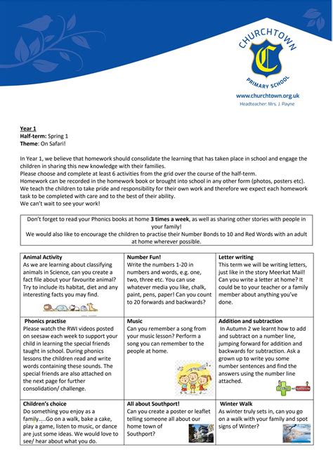 Y1 Spring 1 Homework Menu By Schudio Issuu