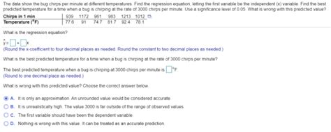 The Data Show The Bug Chirps Per Minute At Different Temperatures Find