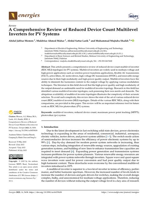 A Comprehensive Review Of Reduced Device Count Multilevel Inverters For Pv Systems Pdf