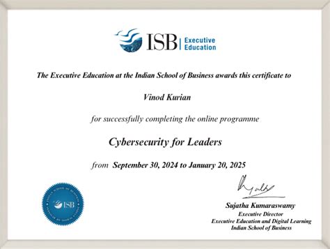 Isb Cybersecurity Course For Leaders Certificate Course In