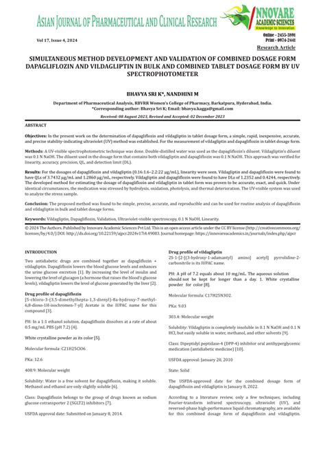 Pdf Simultaneous Method Development And Validation Of Combined Dosage Form Dapagliflozin And