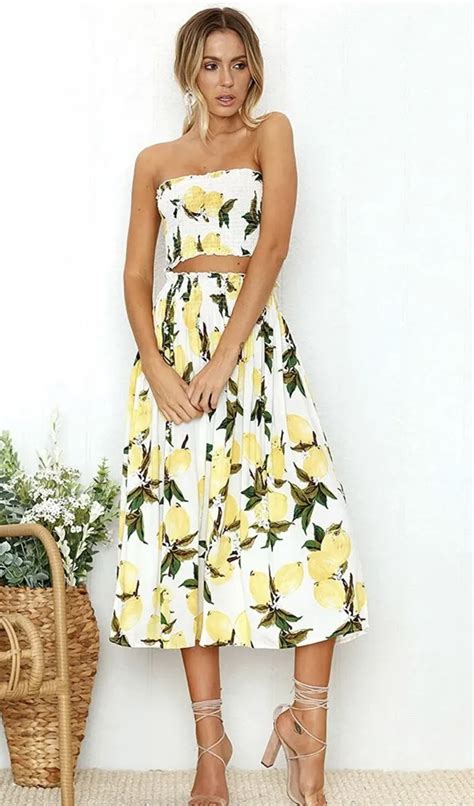 Angashion Womens Floral Crop Top Maxi Skirt Set 2 Piece Outfit Dress