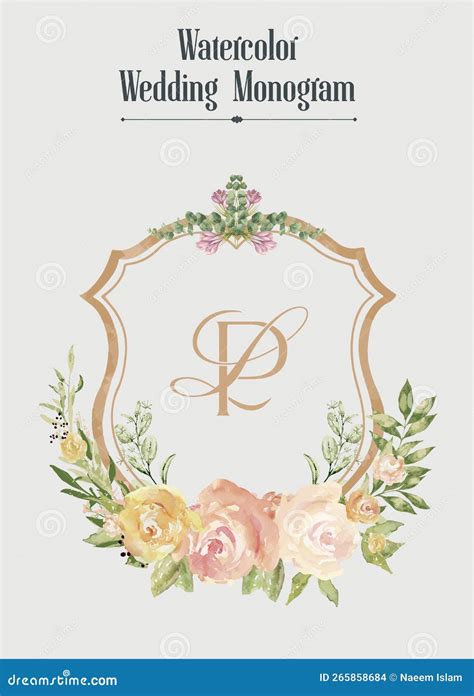 Painted Wedding Monogram Sk Initial Watercolor Floral Crest Watercolor