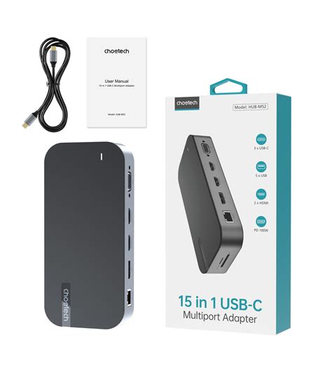 Hub Choetch M52 Usb C Usb C Pd Usb C Usb A Hdmi Vga Dp Sd Tf Rj45 Aux