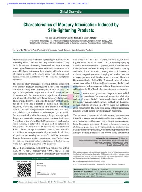 Pdf Characteristics Of Mercury Intoxication Induced By Skin