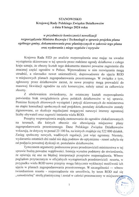 Stanowisko Krajowej Rady PZD Z Dnia 8 02 2024 R W Przedmiocie
