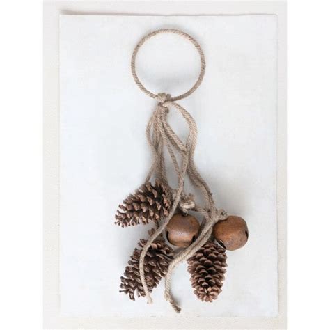 Jute Rope Door Hanger With 2 Jingle Bells And Pinecones Thistle And Ivory