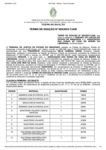 Termo De DoaÇÃo Nº 0092023 Tjam X AssociaÇÃo Das Donas De Casa Do