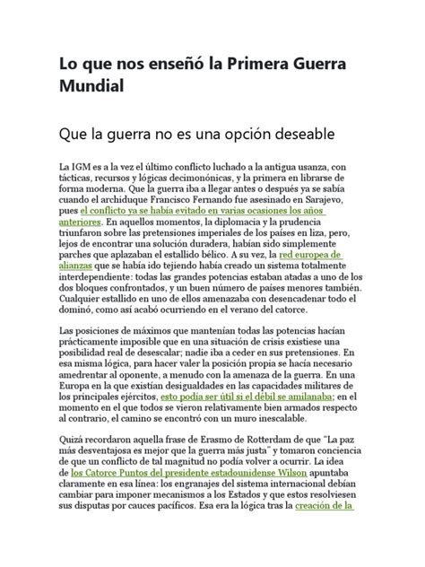 Lo Que Nos Enseñó La Primera Guerra Mundial Pdf Primera Guerra