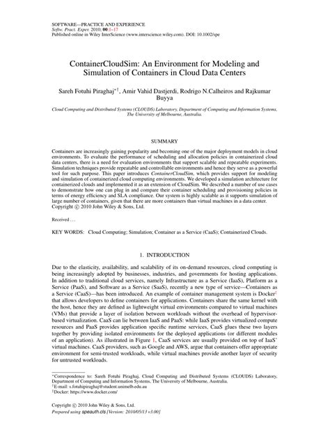 Pdf Containercloudsim An Environment For Modeling And Simulation Of