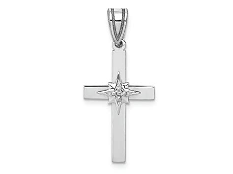 Rhodium Over 14k White Gold 001ct Diamond Cross Pendant 1b5t0a Jtv