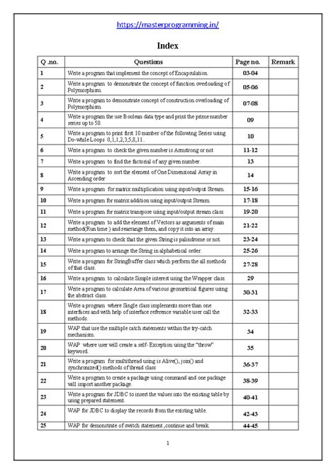 Java Programming Exercises With Solutions Pdf Index Q No