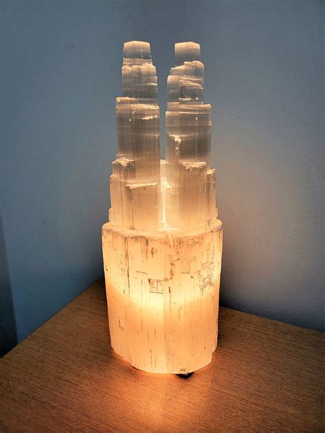 Selenite Gemstone Tabletop Lamp Mammoth Office Furniture