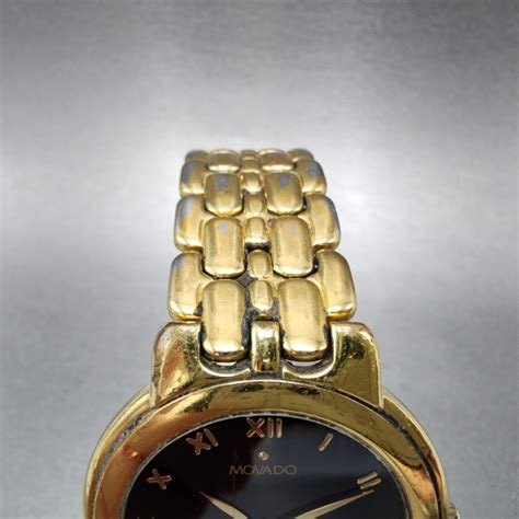Movado Watch Men 35mm Black Dial Gold Tone Round 87a2873 New Battery
