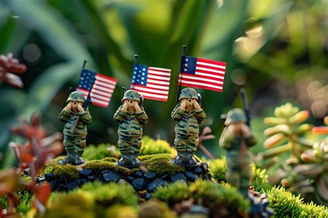 Patriotic Miniature Soldiers With American Flags Premium Ai Generated