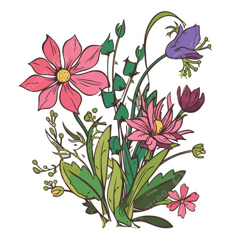 野生の花のクリップアート手描きの花の花束漫画 ベクターイラスト画像とpngフリー素材透過の無料ダウンロード Pngtree