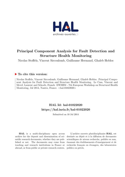 pdf principal component analysis for fault detection and structure