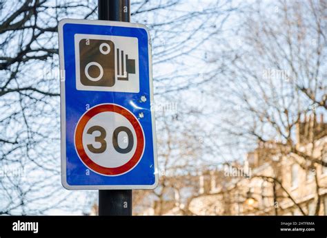 A Road Sign In London UK Informing Drivers Of A Mph Speed Limit Enforced By Speed Cameras