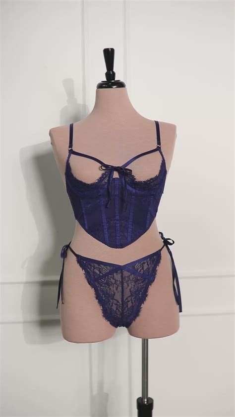 Lacy Underwire Cupless Corset Navy Mentionables