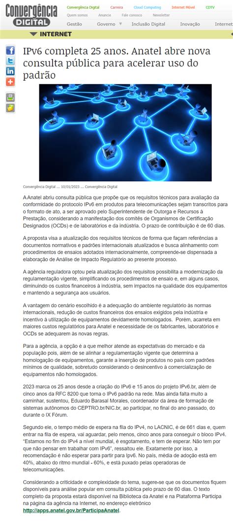 Nicbr Na Mídia Ipv6 Completa 25 Anos Anatel Abre Nova Consulta