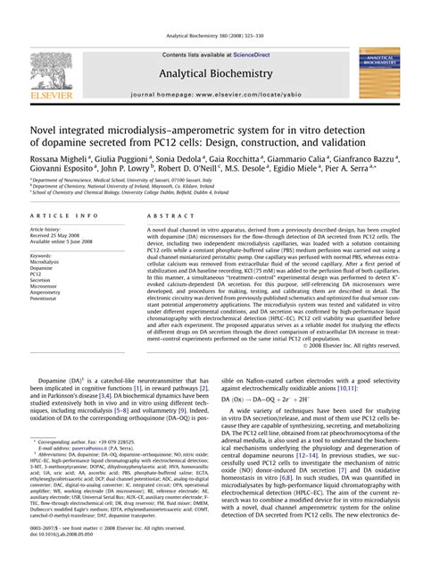 Pdf Novel Integrated Microdialysis Amperometric System For In Vitro