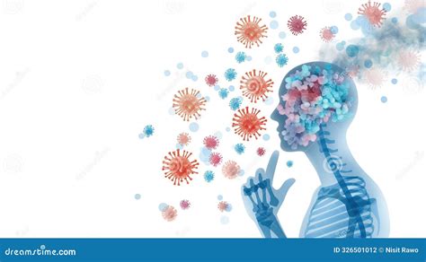 Illustration Of A Person Coughing With Symptoms Of Pneumonia Stock