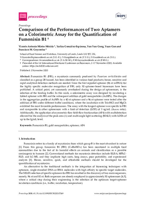 Pdf Comparison Of The Performance Of Two Aptamers On A Colorimetric