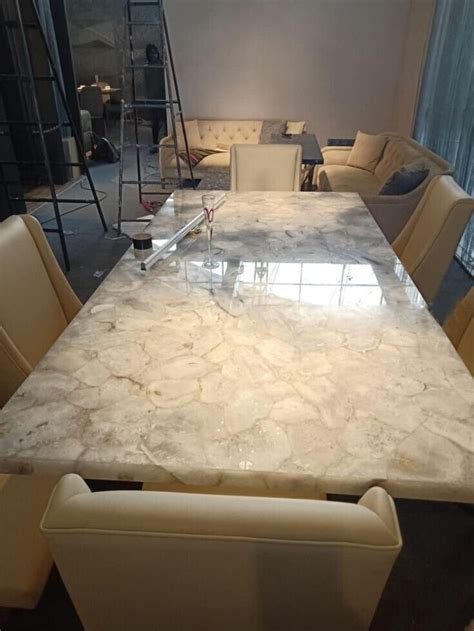 White Quartz Dining Table Counter Agate Table For Office Meeting Desk Decor Ebay Marmor