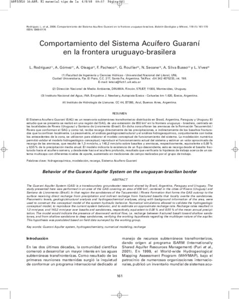 Pdf Comportamiento Del Sistema Acuífero Guaraní En La Frontera