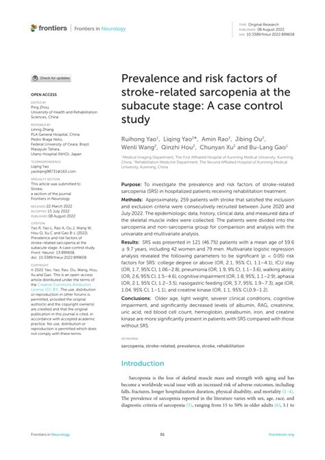 Pdf Prevalence And Risk Factors Of Stroke Related Sarcopenia At The