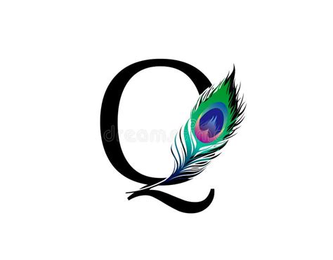 Q Letter Decorated With Exotic Peacock Feather Stock Vector