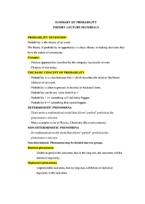 Probability Definition Probstat 1 Summary Of Probability Theory