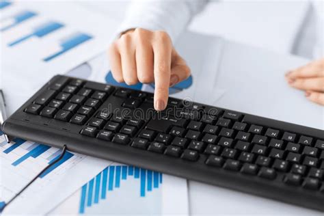 Woman Hand Pressing Enter Button On Keyboard Stock Photo Image Of