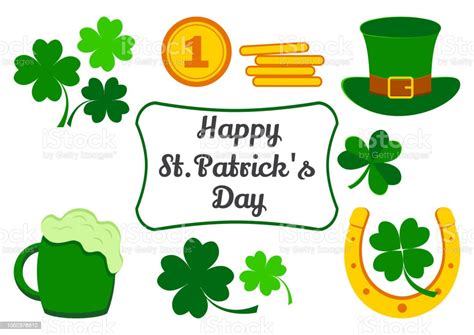 성 패 트 릭의 날에 대 한 설정 합니다 휴가의 기호입니다 클로버 동전 모자 호스 슈 맥주 벡터 일러스트 레이 션 3월에 대한 스톡 벡터 아트 및 기타 이미지 Istock