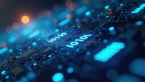 advanced tech illustration shows circuit board with binary code glowing
