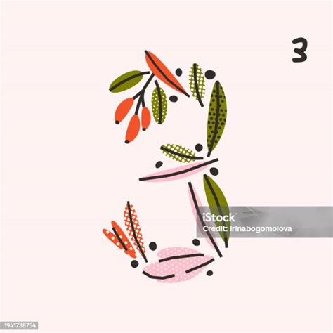 숫자 3은 꽃과 나뭇잎으로 만들어졌습니다 꽃 벡터 일러스트 레이 션 디자인 인쇄 디자인 요소 0명에 대한 스톡 벡터 아트 및 기타 이미지 Istock